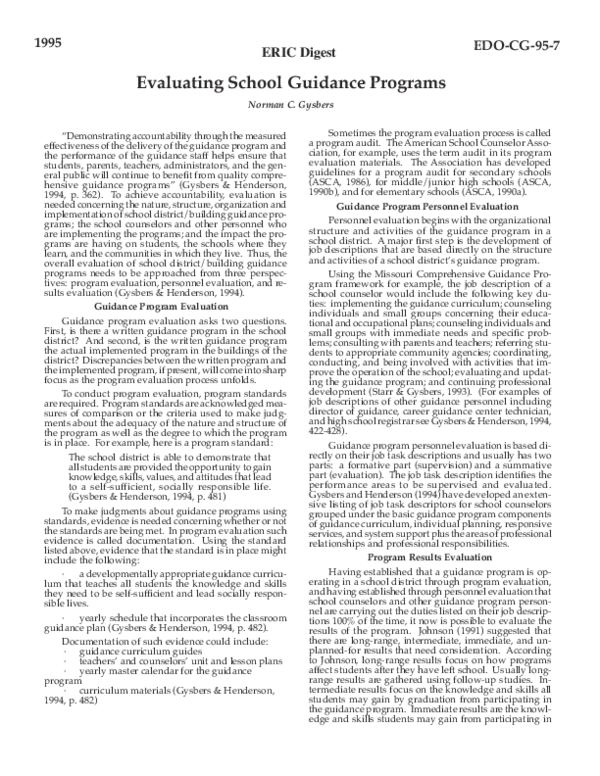 (PDF) Evaluating School Guidance Programs