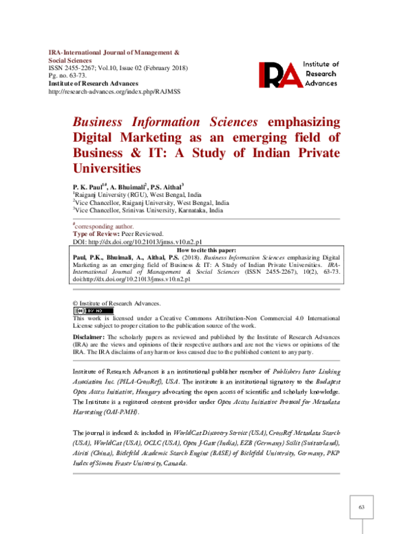 (PDF) Business Information Sciences emphasizing Digital Marketing as an ...