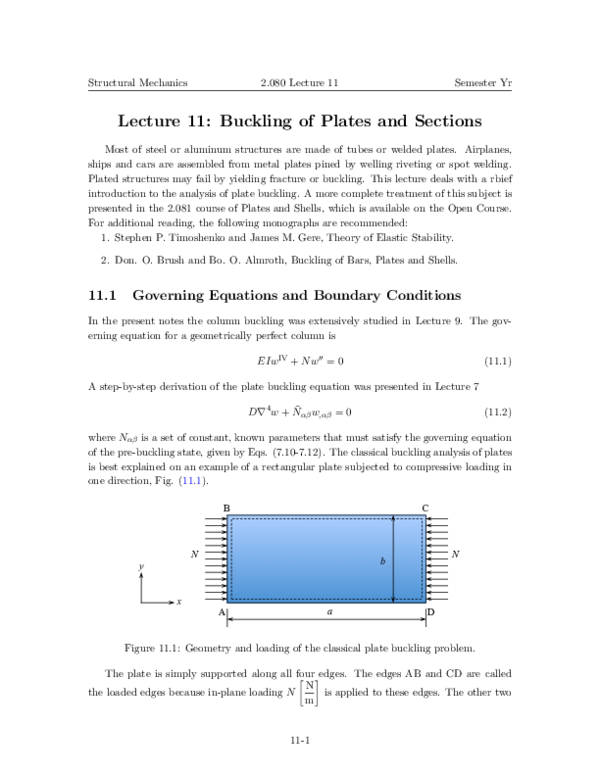 (PDF) Lecture 11: Buckling of Plates and Sections