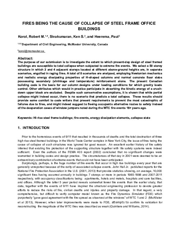 (DOC) FIRES BEING THE CAUSE OF COLLAPSE OF STEEL FRAME OFFICE BUILDINGS