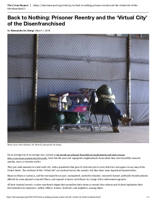 (PDF) Back to Nothing: Prisoner Reentry and the 'Virtual City' of the ...
