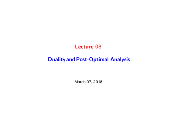 (PDF) Duality and Post-Optimal Analysis Lecture 08