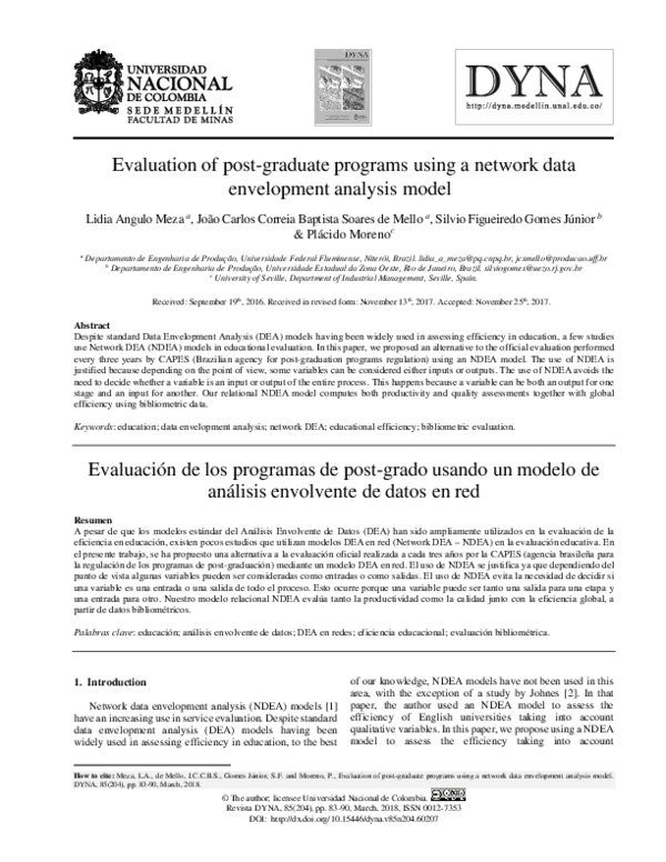 (PDF) Evaluation of post-graduate programs using a network data envelopment analysis model