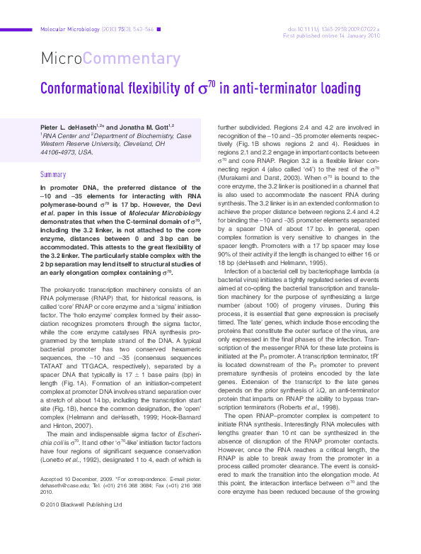 (PDF) Conformational flexibility of σ70 in anti-terminator loading