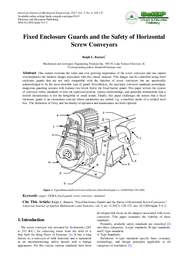 (PDF) Fixed Enclosure Guards and the Safety of Horizontal Screw Conveyors