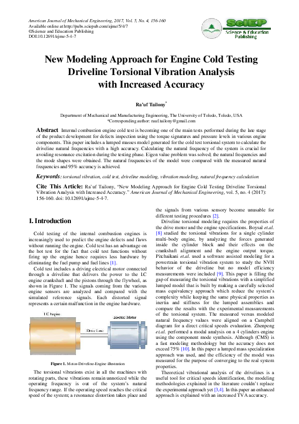 (PDF) New Modeling Approach for Engine Cold Testing Driveline Torsional ...