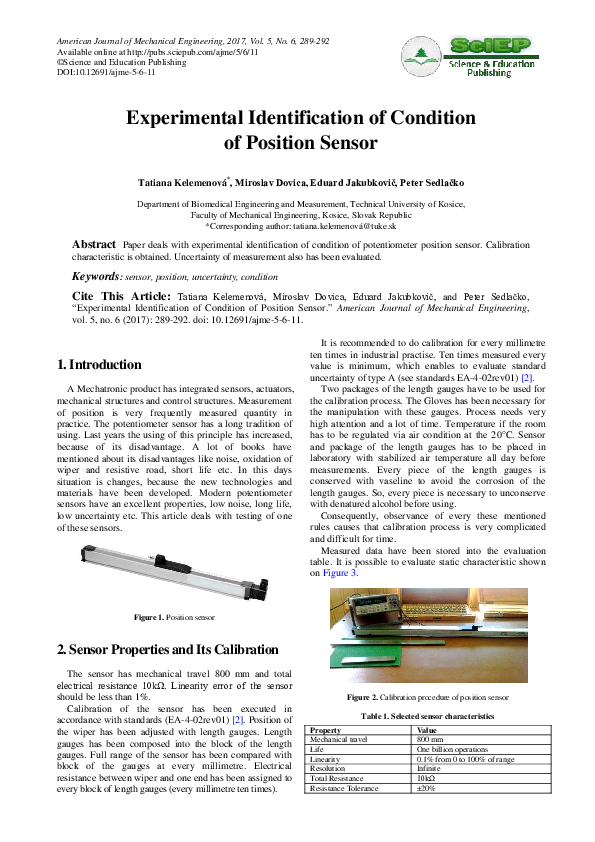 (PDF) Experimental Identification of Condition of Position Sensor