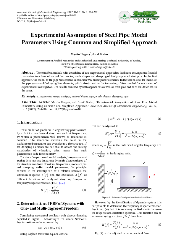 (PDF) Experimental Assumption of Steel Pipe Modal Parameters Using ...