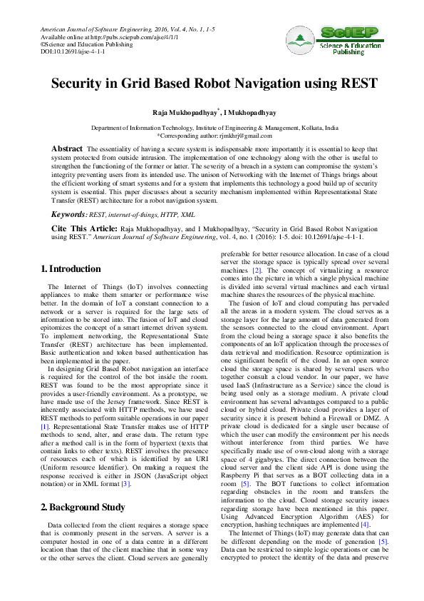 Pdf Security In Grid Based Robot Navigation Using Rest