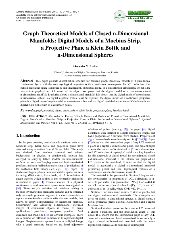 (PDF) Graph Theoretical Models of Closed n-Dimensional Manifolds ...
