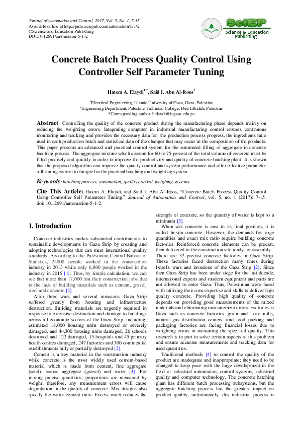(PDF) Concrete Batch Process Quality Control Using Controller Self Parameter Tuning