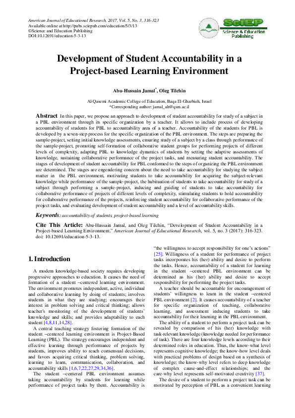 (PDF) Development of Student Accountability in a Project-based Learning ...