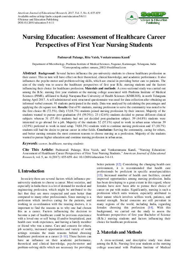 Pdf Nursing Education Assessment Of Healthcare Career Perspectives