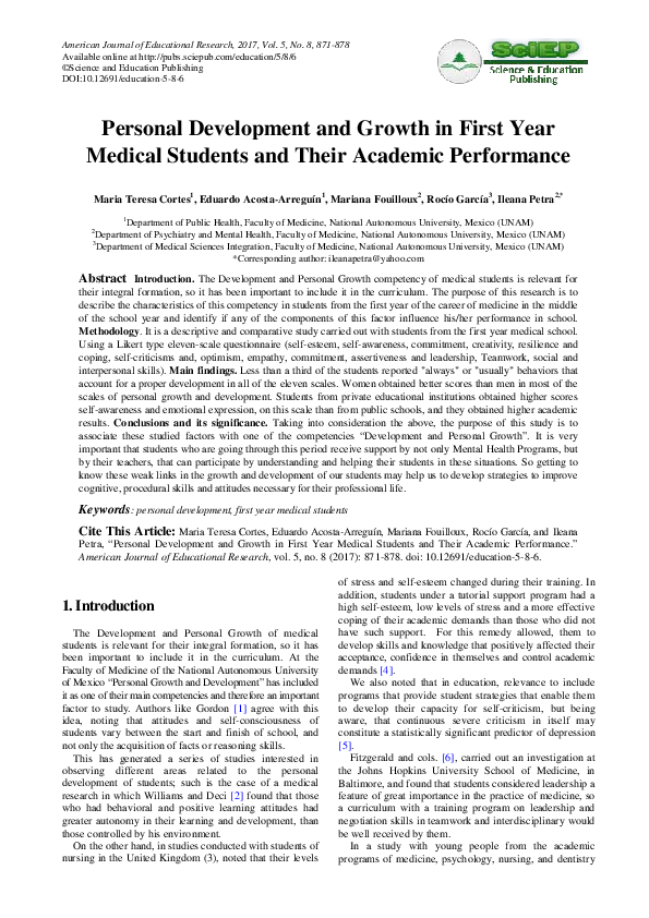 (PDF) Personal Development and Growth in First Year Medical Students ...