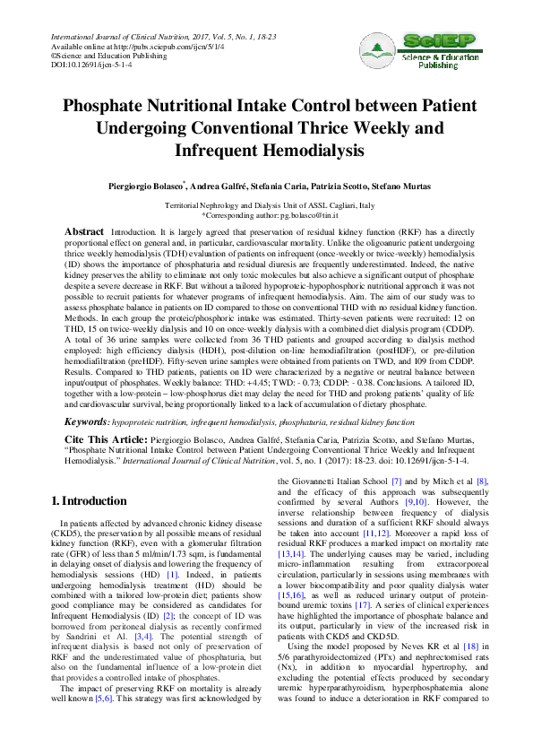 (PDF) Phosphate Nutritional Intake Control between Patient Undergoing ...