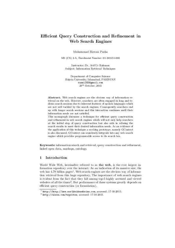 (PDF) Efficient Query Construction and Refinement in Web Search Engines