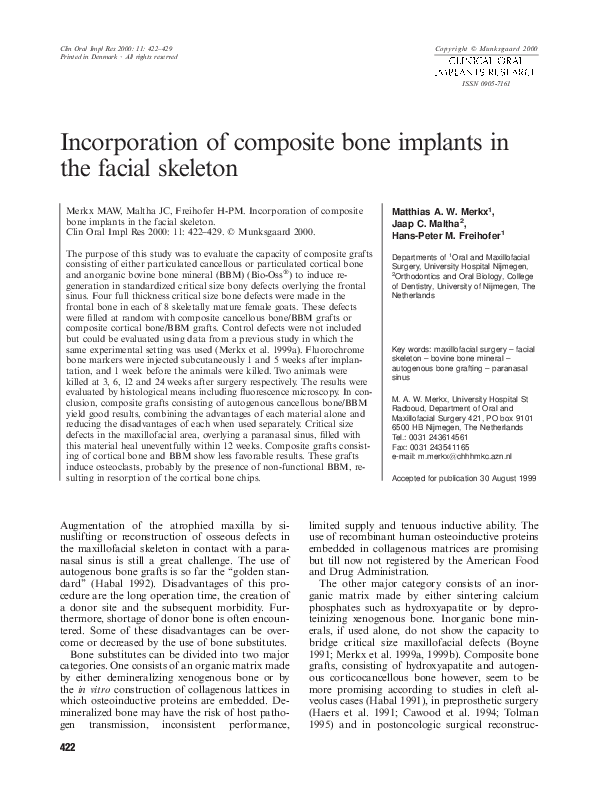 (PDF) Incorporation of composite bone implants in the facial skeleton