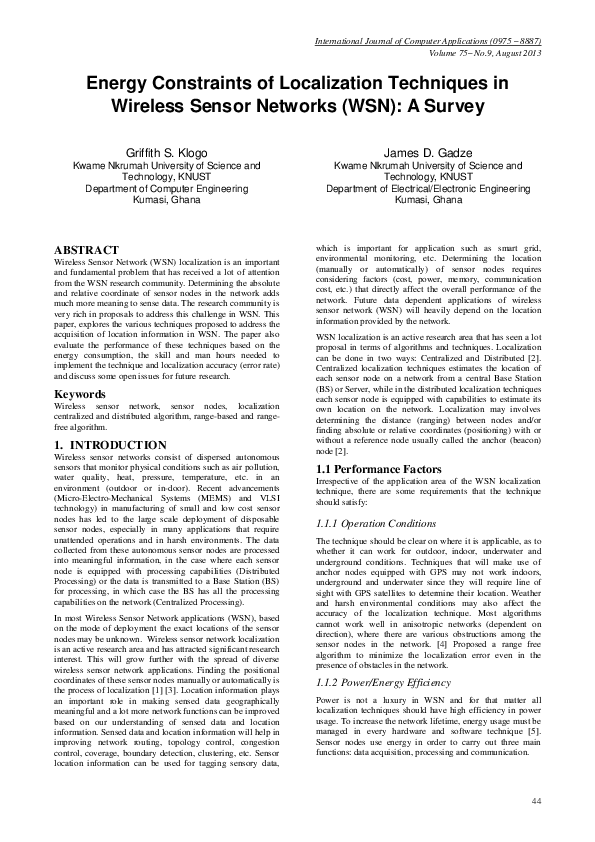 Pdf Energy Constraints Of Localization Techniques In Wireless Sensor