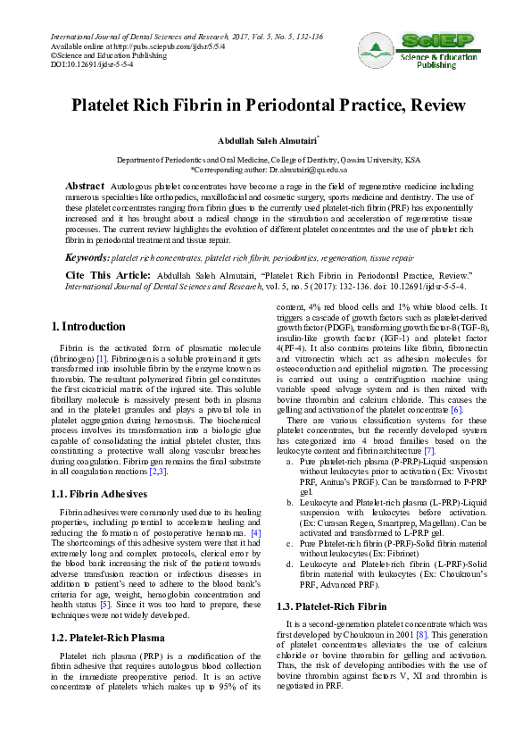 (PDF) Platelet Rich Fibrin in Periodontal Practice, Review