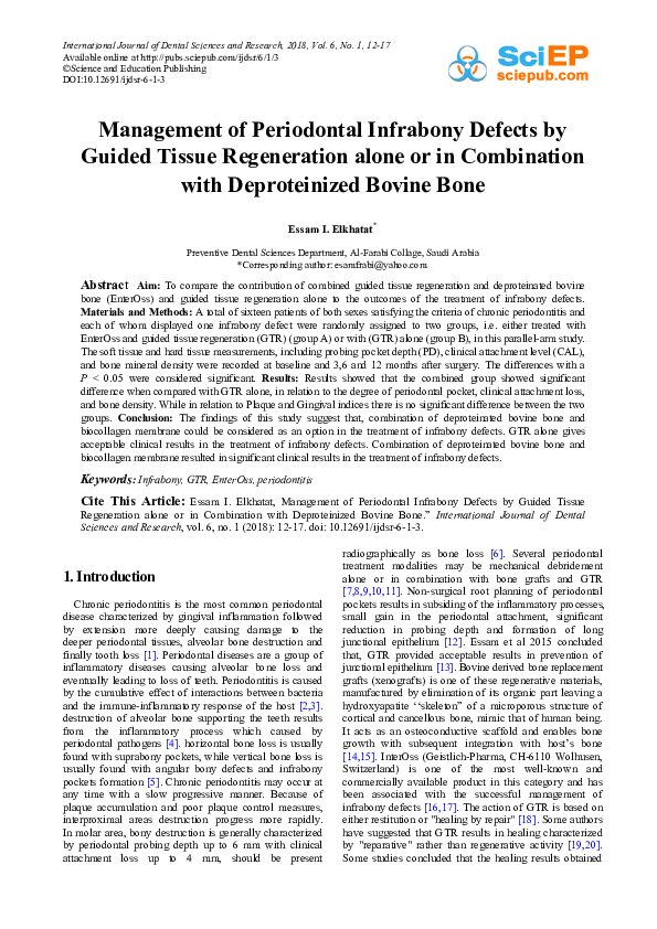 (PDF) Management of Periodontal Infrabony Defects by Guided Tissue ...