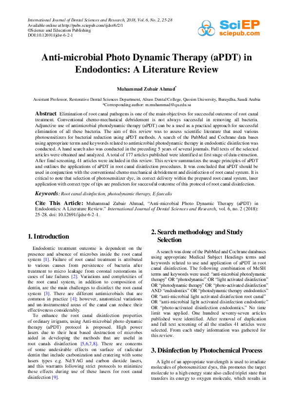 (PDF) Anti-microbial Photo Dynamic Therapy (aPDT) in Endodontics: A ...