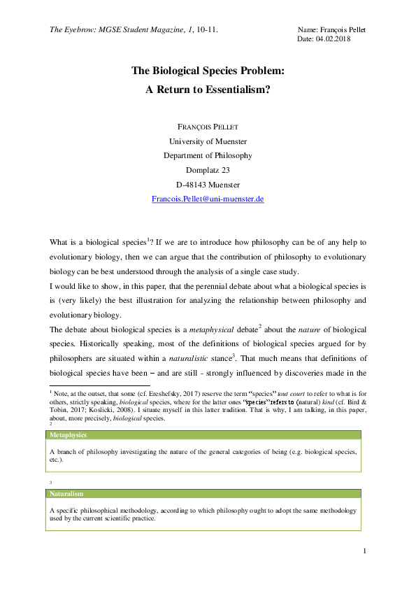 (PDF) The Biological Species Problem: A Return to Essentialism?