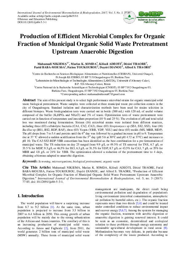 (PDF) Production of Efficient Microbial Complex for Organic Fraction of ...