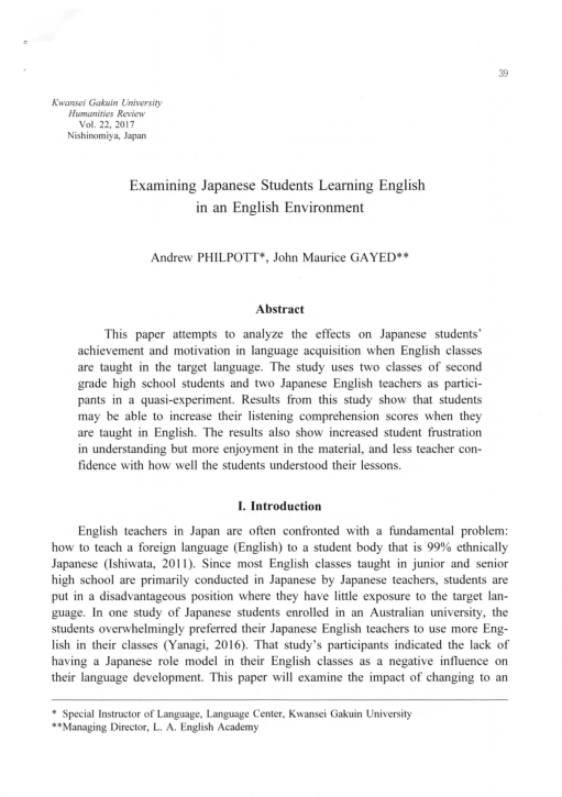 (PDF) Examining Japanese Students Learning English in an English ...