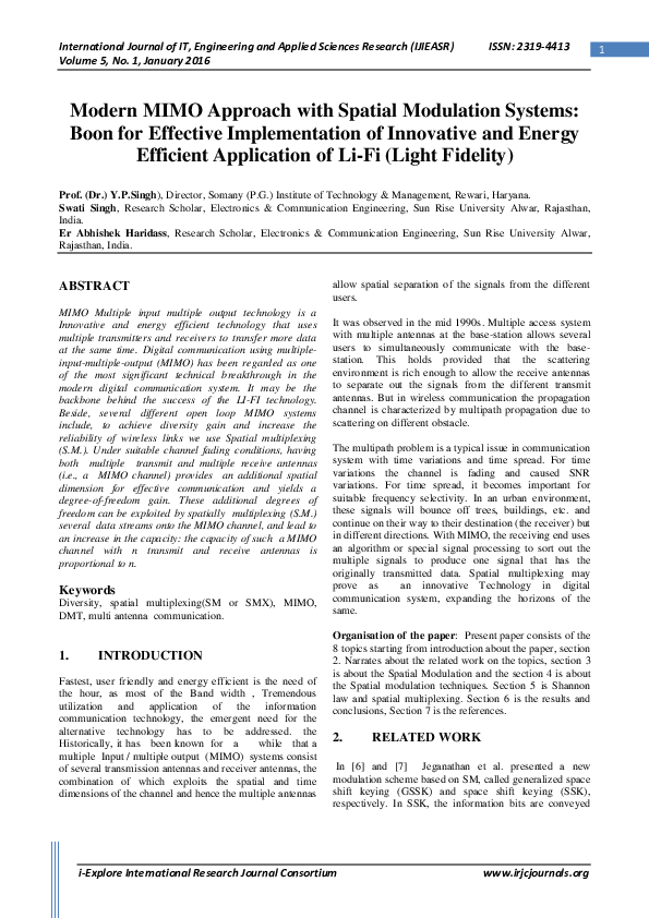 (PDF) Modern MIMO Approach with Spatial Modulation Systems: Boon for ...