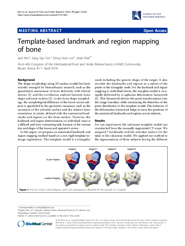(PDF) Template-based landmark and region mapping of bone | Jinah Park ...
