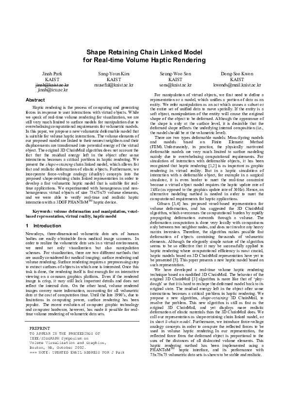 (PDF) Shape retaining chain linked model for real-time volume haptic ...