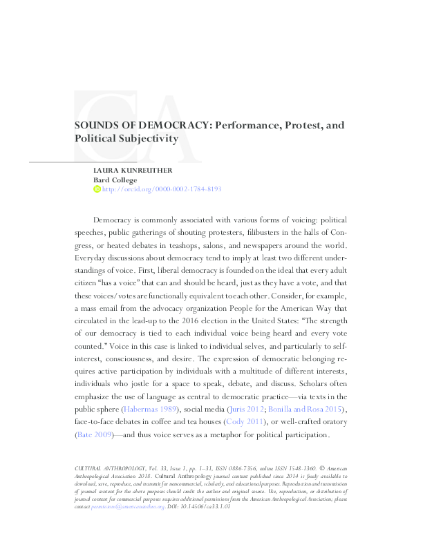 (PDF) Sounds of Democracy: Performance, Protest, and Political Subjectivity
