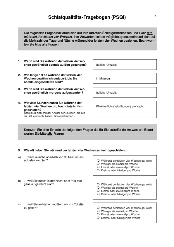 (PDF) Schlafqualitäts-Fragebogen (PSQI