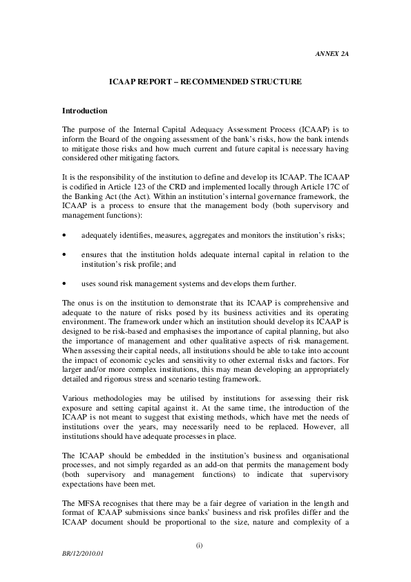 (PDF) ICAAP REPORT – RECOMMENDED STRUCTURE