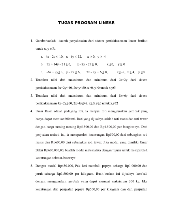 (DOC) TUGAS PROGRAM LINEAR
