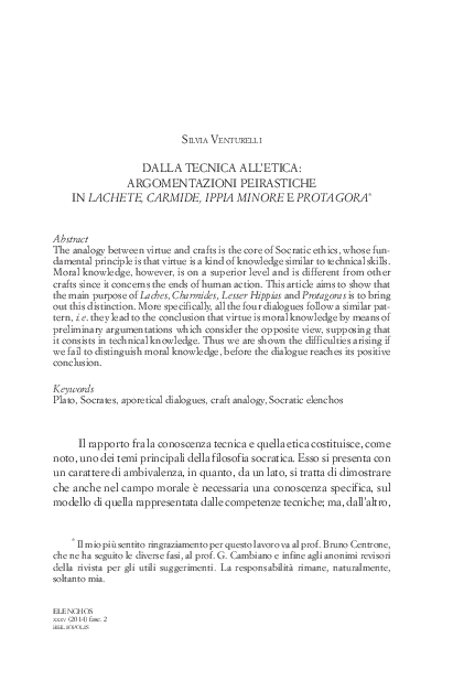 (PDF) Dalla tecnica all'etica: argomentazioni peirastiche in Lachete ...
