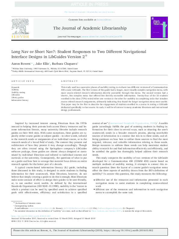 (PDF) Long Nav or Short Nav?: Student Responses to Two Different ...