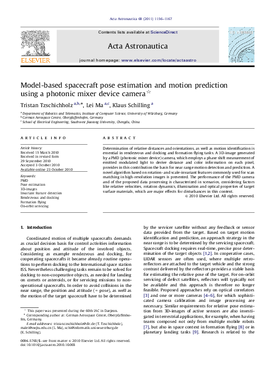 Pdf Model Based Spacecraft Pose Estimation And Motion Prediction