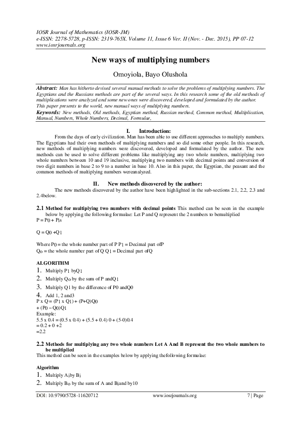 (PDF) New ways of multiplying numbers