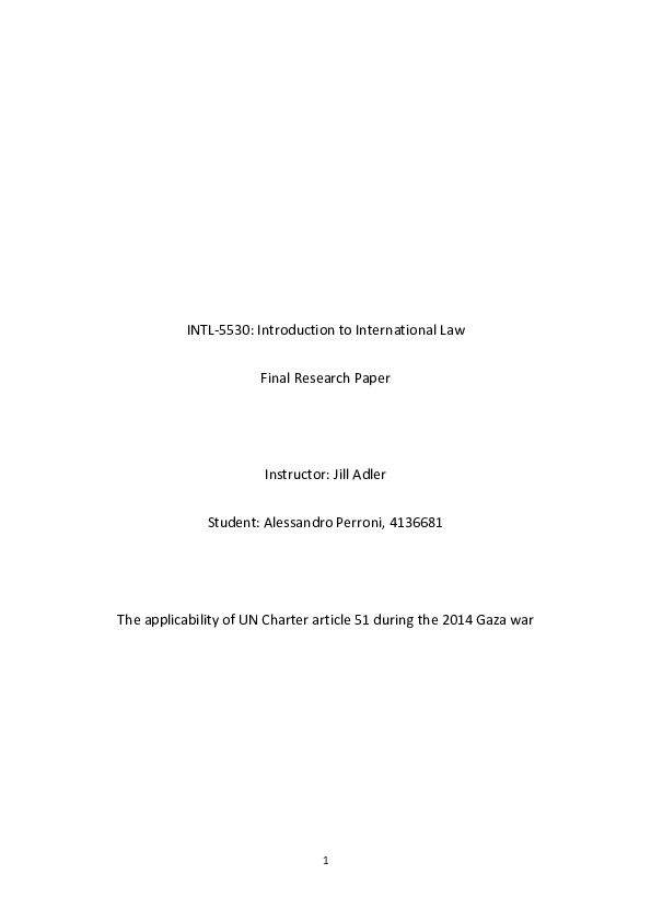(DOC) The applicability of UN Charter article 51 during the 2014 Gaza war