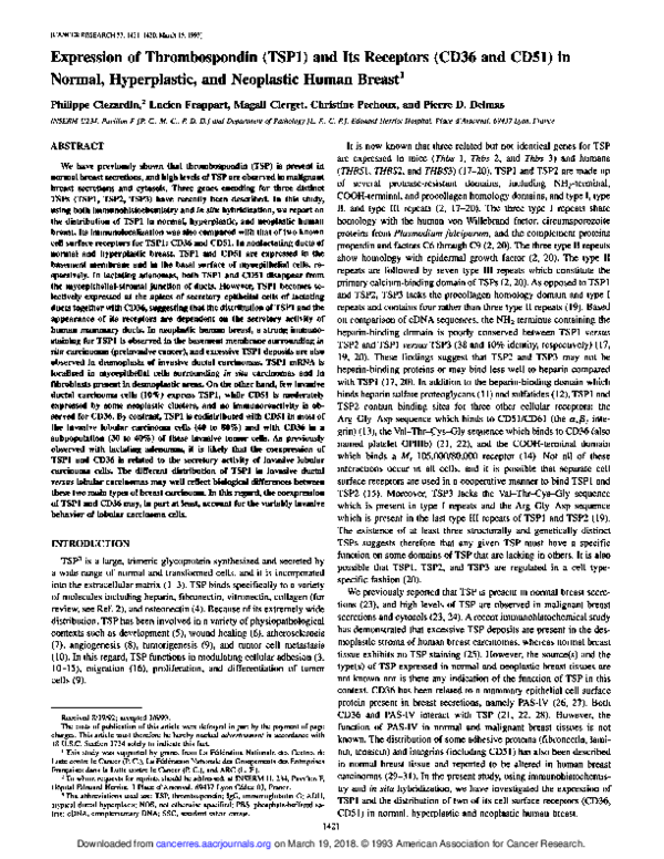 (PDF) Expression of thrombospondin (TSP1) and its receptors (CD36 and ...