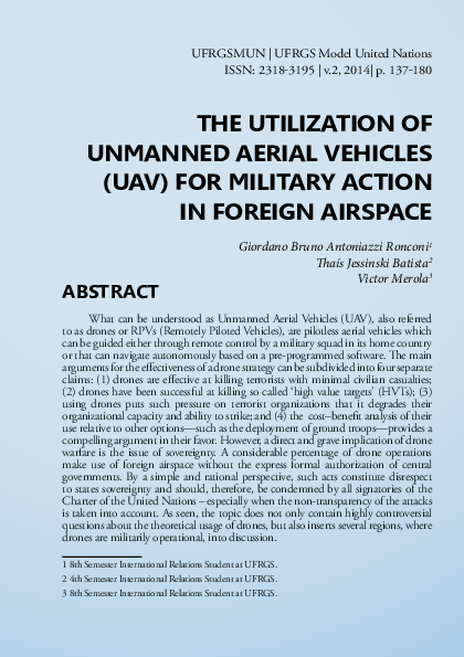(PDF) The Utilization of Unmanned Aerial Vehicles (UAV) for Military Action in Foreign Airspace