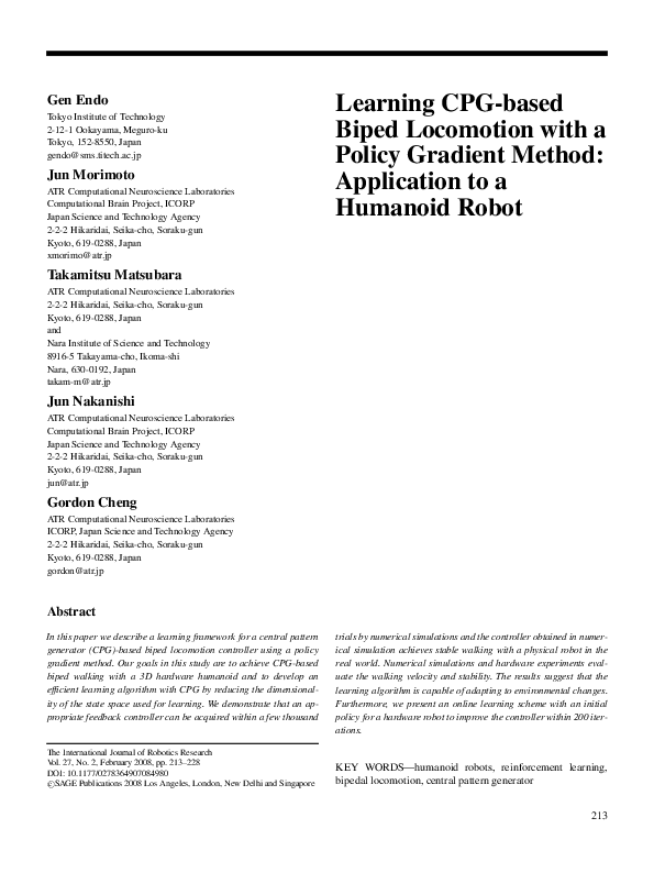 (PDF) Learning CPG-based Biped Locomotion with a Policy Gradient Method: Application to a ...