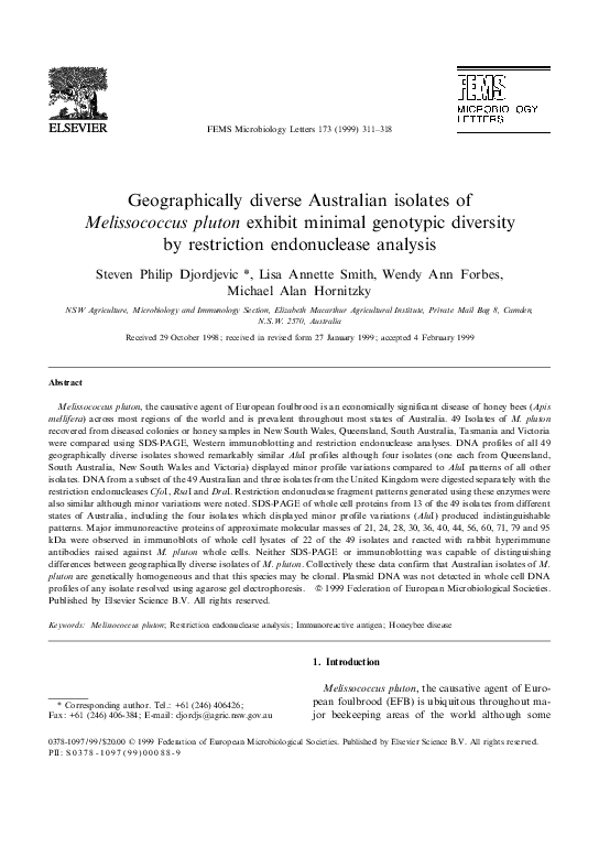 (PDF) Geographically diverse Australian isolates of Melissococcus ...