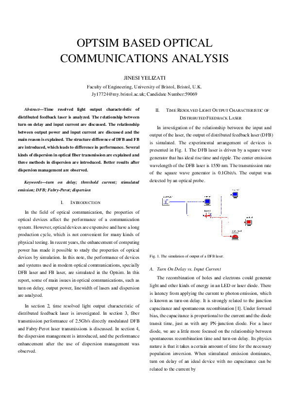(PDF) OPTSIM BASED OPTICAL COMMUNICATIONS ANALYSIS | Jinesi Yelizati - Academia.edu