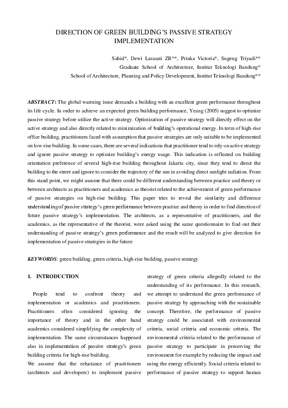 (PDF) DIRECTION OF GREEN BUILDING'S PASSIVE STRATEGY IMPLEMENTATION