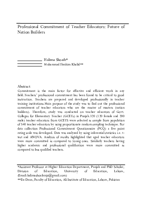 (PDF) Professional Commitment of Teacher Educators: Future of Nation ...