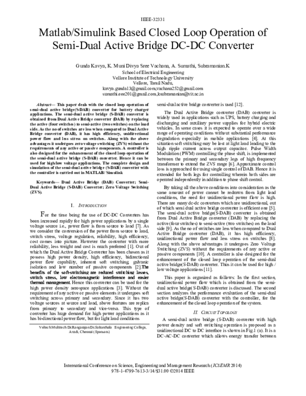 Pdf Matlab Simulink Based Closed Loop Operation Of Semi Dual Active Bridge Dc Dc Converter