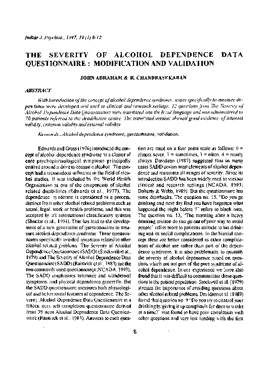 (PDF) THE SEVERITY OF ALCOHOL DEPENDENCE DATA QUESTIONNAIRE ...
