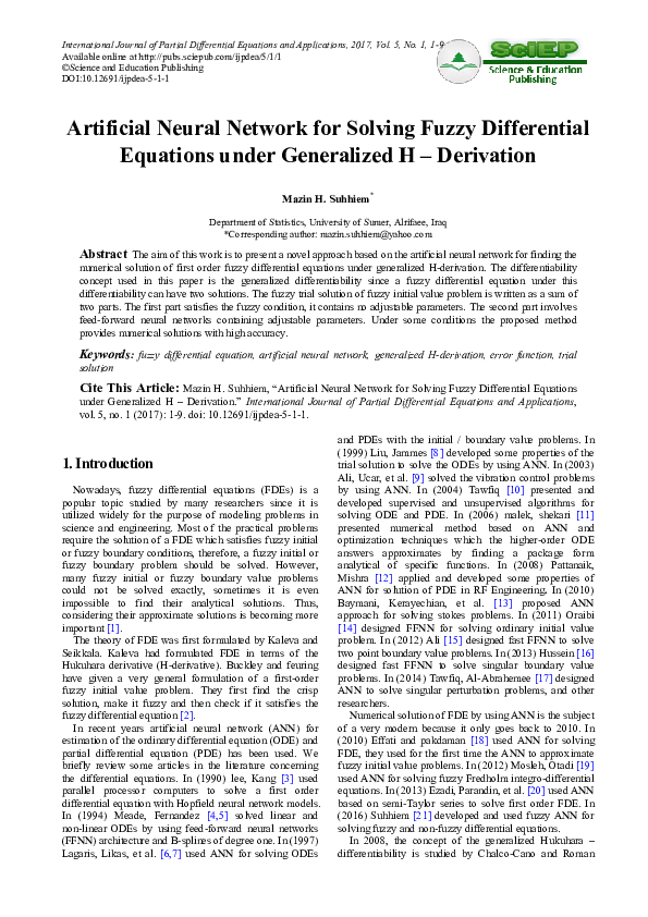 Pdf Artificial Neural Network For Solving Fuzzy Differential